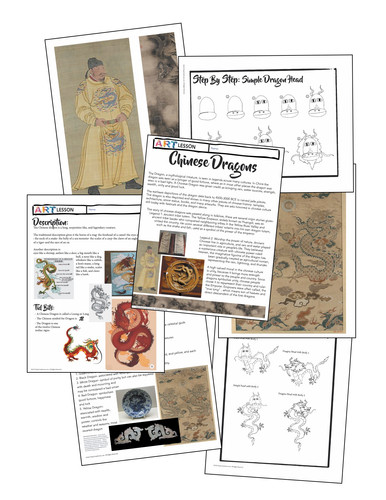 Art History Asian Chinese Dragons Drawing Worksheet Lesson Pattern Step ...