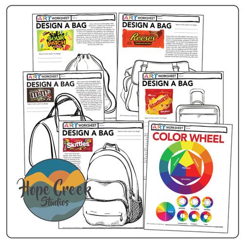 Art Drawing BAG Backpack Candy Design • Logo • Color Theory Worksheets ...