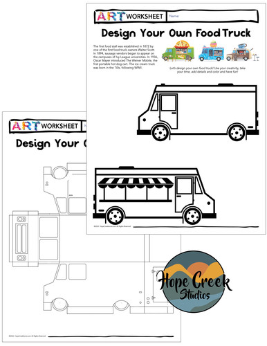 Art Drawing FOOD TRUCK Design Worksheet Handout Sub Plan Bell Ringer ...