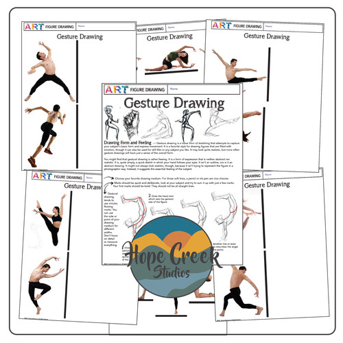 Art Figure Anatomy Gesture Drawing Lesson Step-By-Step How-To Worksheet ...