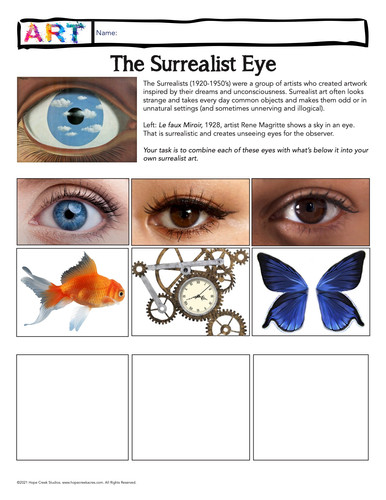 Art History & Drawing Surrealism with Rene Magritte Worksheet Activity ...