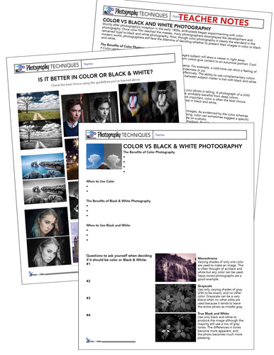 Art Photography — Black & White vs Color — Worksheet Lesson Handout ...