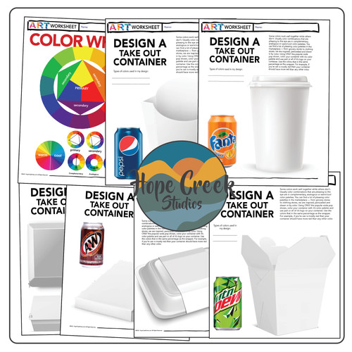 Art Drawing Take Out Container Pizza Soda Pop Design Logo Color Theory ...