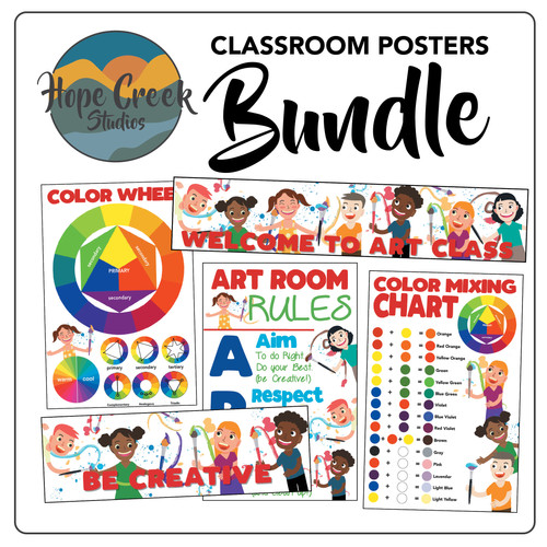Art Classroom Room Poster BUNDLE Welcome Color Wheel Mixing Creative ...