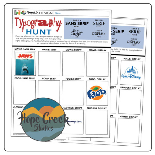 Art Graphic Design Font Types Typeface Typography Scavenger Hunt Game ...