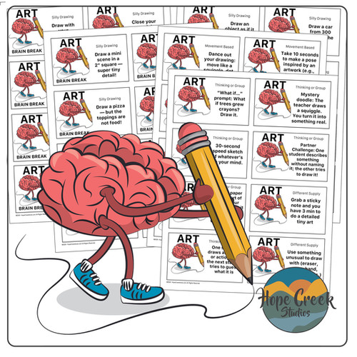 Art Creative Brain Break 40 Cards Drawing Group Thinking Bell Ringer ...