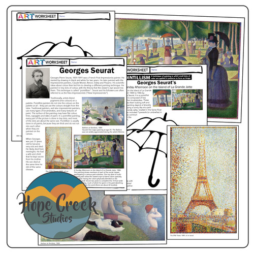 Art History Georges Seurat Lesson Umbrella Pointilism Dots Worksheets ...