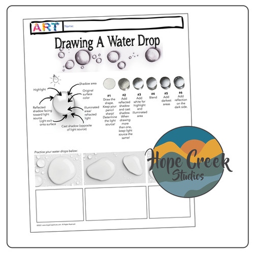 Art Drawing Tutorial How To Draw A Water Drop Worksheet Handout ...