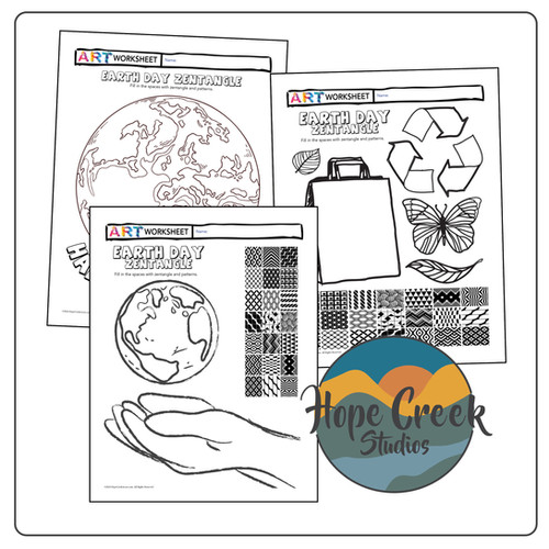 Art Earth Day Zentangle Pattern Drawing Coloring Pages Worksheet Craft ...