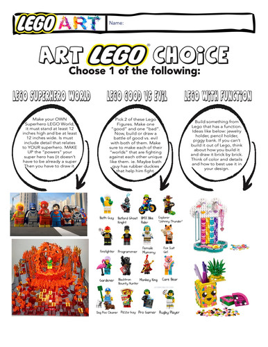 Art Lesson Distance Learning Worksheet LEGO Activities Build/Draw ...