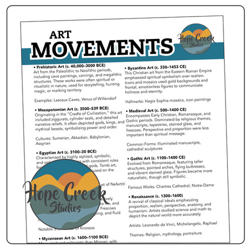 Free Resource: Art Movements Reference Guide | HopeCreek