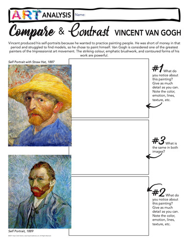 Vincent Van Gogh Impressionist Worksheet Art History Compare & Contrast ...