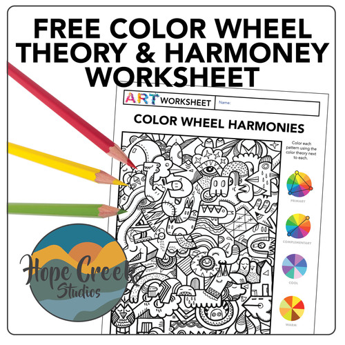 FREE Art Color Wheel Theory & Harmonies Design Worksheet Coloring Page ...
