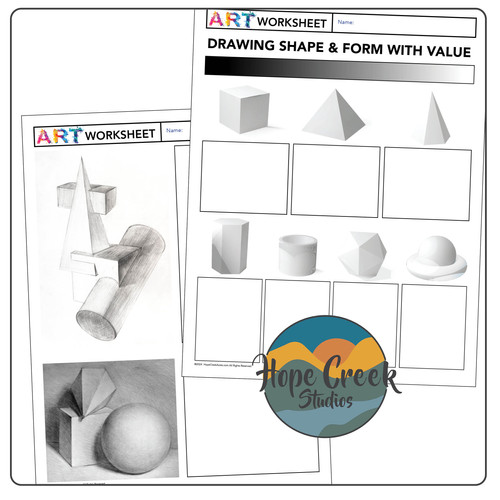 Art Drawing Shape & Form with Shading & Value Skill Activity Worksheet ...
