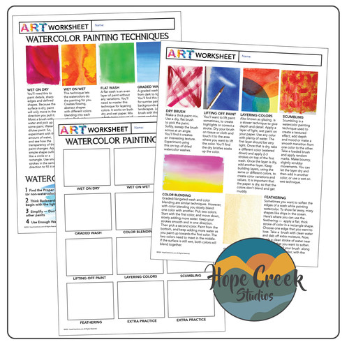 Art 10 Watercolor Paint Techniques Skills Worksheet Activity Lesson ...