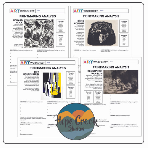 Art History Printmaking Analysis Worksheet Mock Rembrandt Lichtenstein ...
