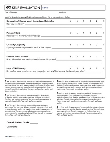 Studio AP Art Artist Self-Evaluation Analysis Critique Assessment Form ...