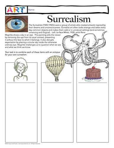 Art History & Drawing Surrealism Rene Magritte Worksheet Activity ...