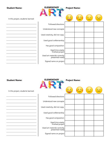Printable Preschool Kindergarten Elementary Art Grading Rubric Project ...