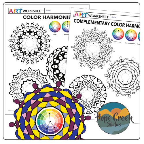 Art Color Wheel Theory Complementary Harmonies Worksheet Sub Plan ...
