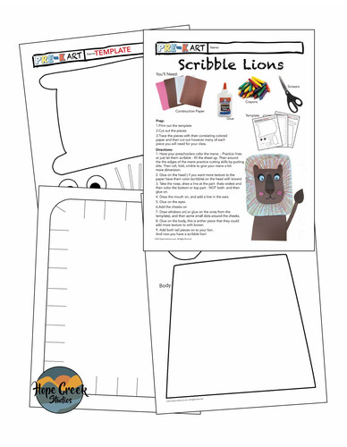 Art Pre-K Preschool Kindergarten Scribble Drawing Lions Collage Lesson ...