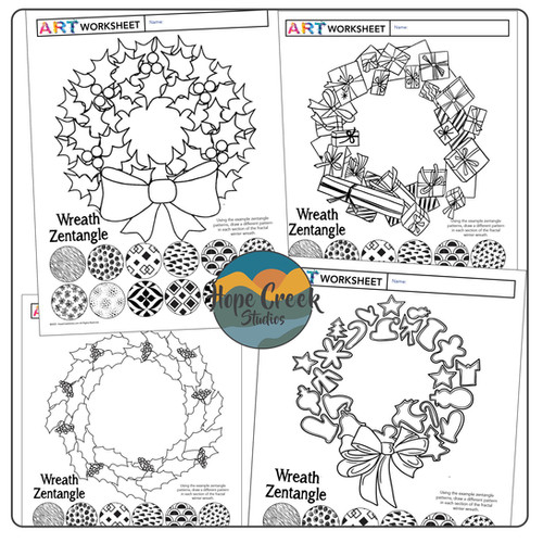 Zentangle Winter Wreath Pattern Textures Drawing Art Holiday Christmas ...