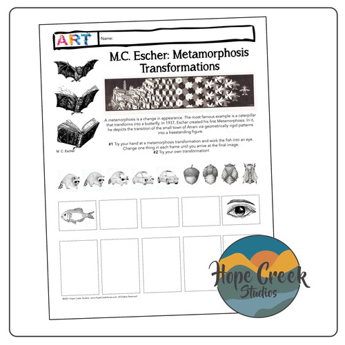 ART: M. C. Escher Metamorphosis Transformations Morph Drawing Worksheet ...