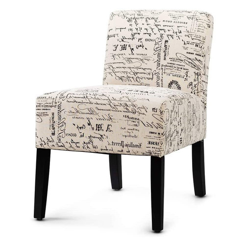 Modern Accent Chair Off-White French Cursive Pattern Upholstery with ...