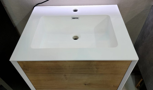 Floating Vanity with Wood-Finish Drawer & Integrated Sink | LP Azar ...