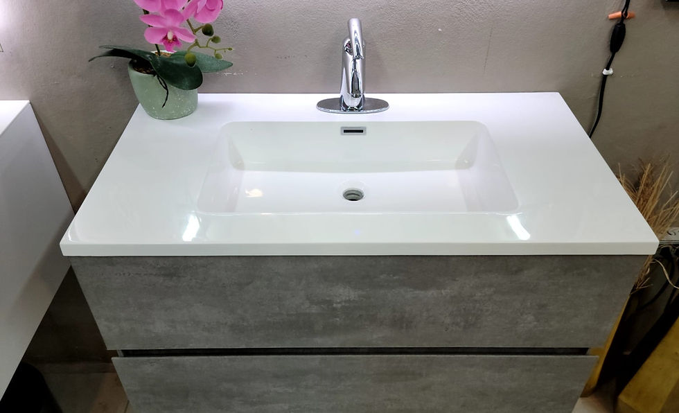 Modern Floating Vanity with Concrete Finish & Integrated Sink | LP Azar ...