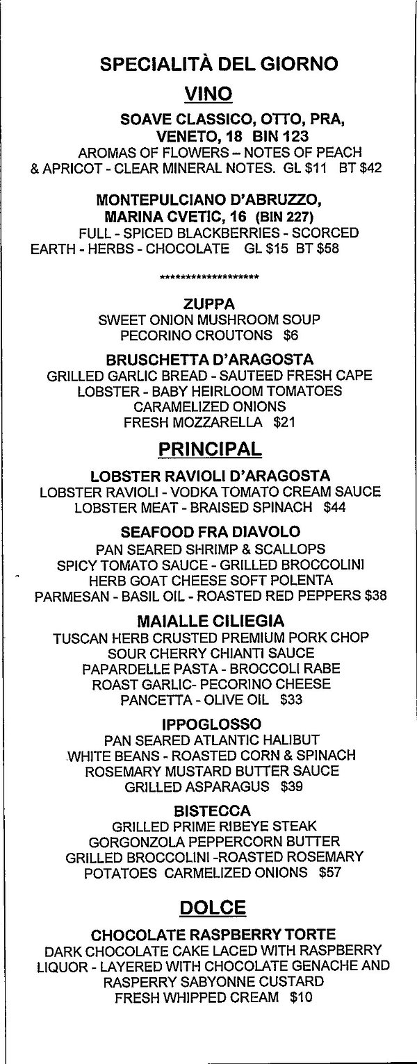 IN HOUSE MENU | Buca’s