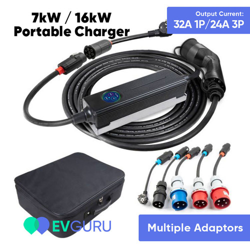 3-Phase Portable EV Charger (7.2kW/16kW) 5m Type 2 Plug & CEE 32A 3 ...