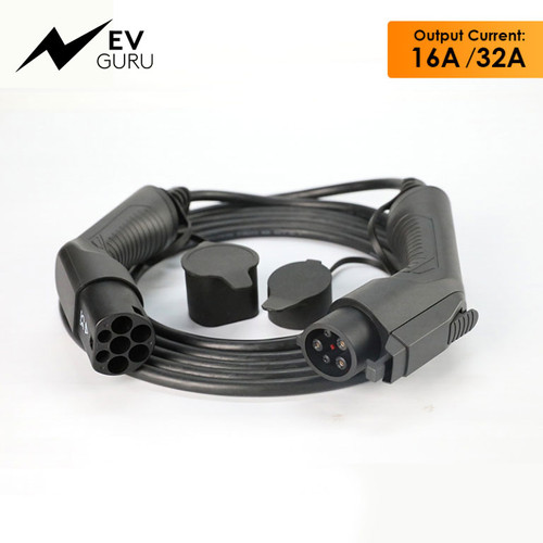 EV Charging Cable (16A | 3.6kW | Type 1 to Type 2）16ft/5m Extension ...