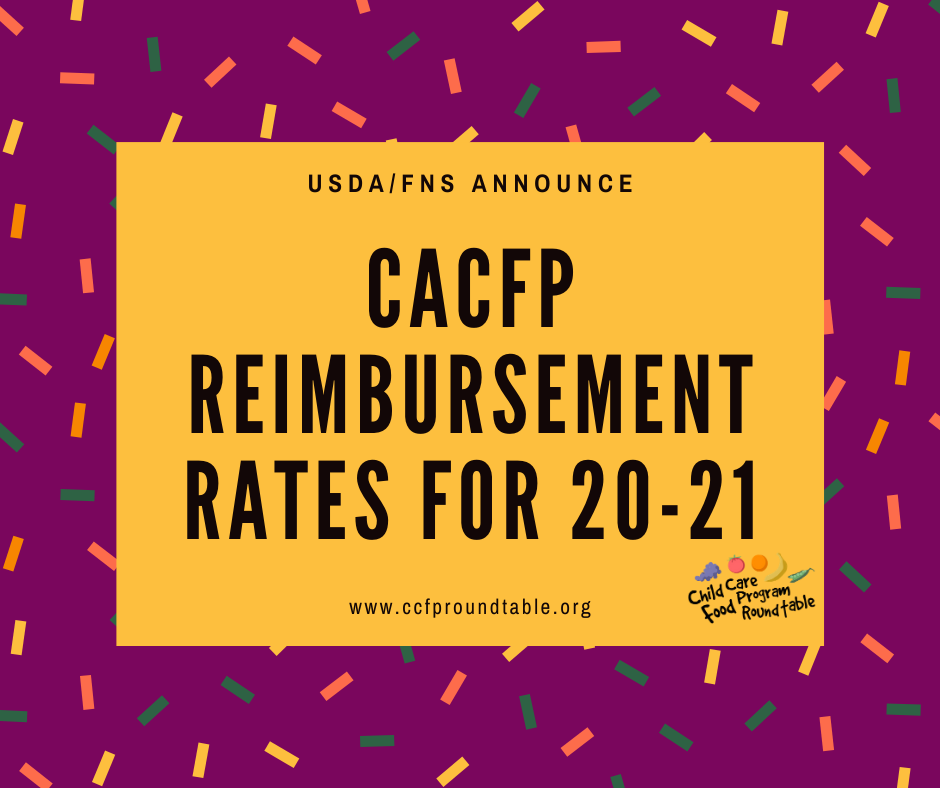 Child and Adult Care Food Program Reimbursement 20-21 Rates Released