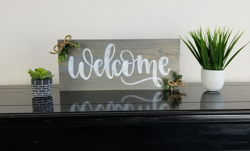 Classic Gray "Welcome" Famhouse Sign 18" x 7" | mysite