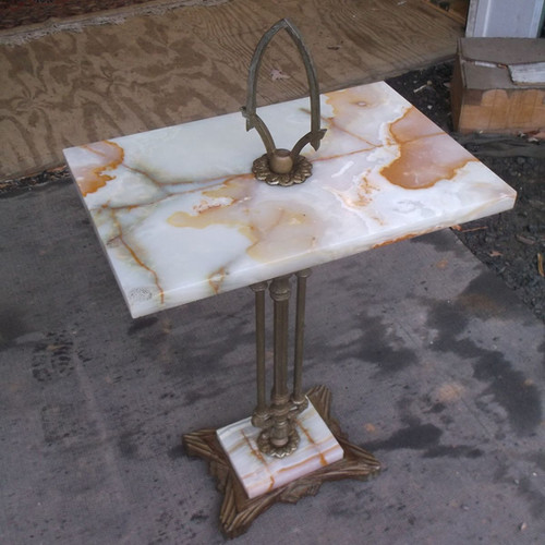 Art Deco Iron & Onyx Pedestal Stand