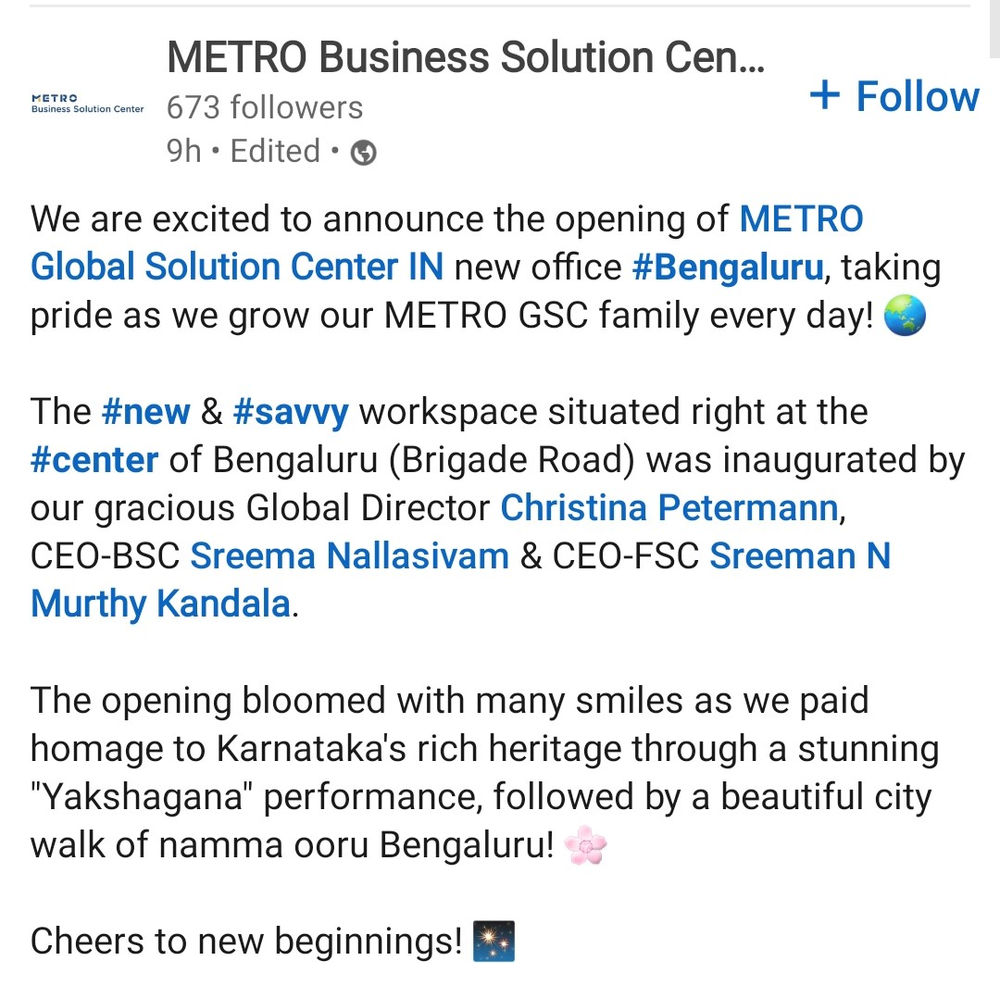 METRO Global Solution Center | GBS GCC Community