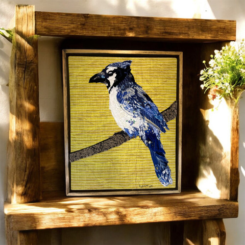 Blue Jay, Fabric Art Collage | Madeleine Fabric Art