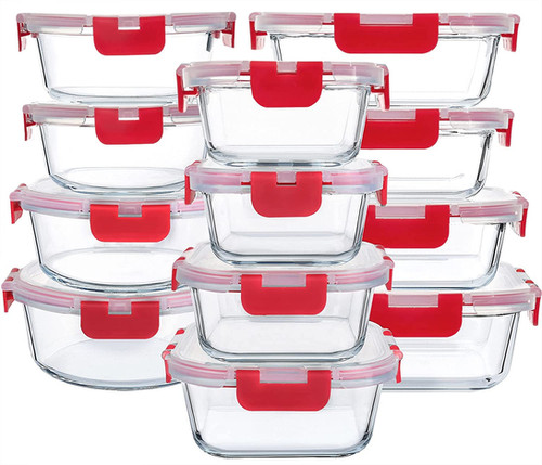 M MCIRCO Glass Food Storage Containers with Lids, 24-Peiece Set, Red ...