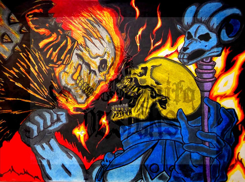 Ghost Rider vs Skeletor | Fan Art Mashup 8.5x11 | Inkcognitodesigns