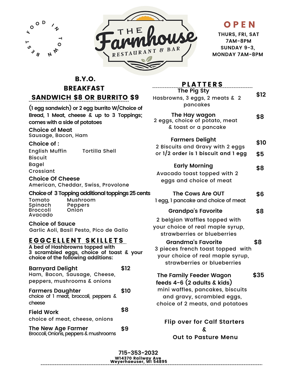 MENU | The Farmhouse Restaurant and Bar