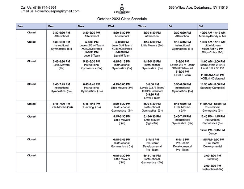 Class Schedule | powermovesgymnastics