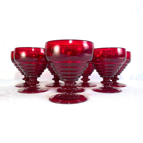 Ruby Red Depression Glass Paden City Wine Glasses - Set of8 | c+vhomemt