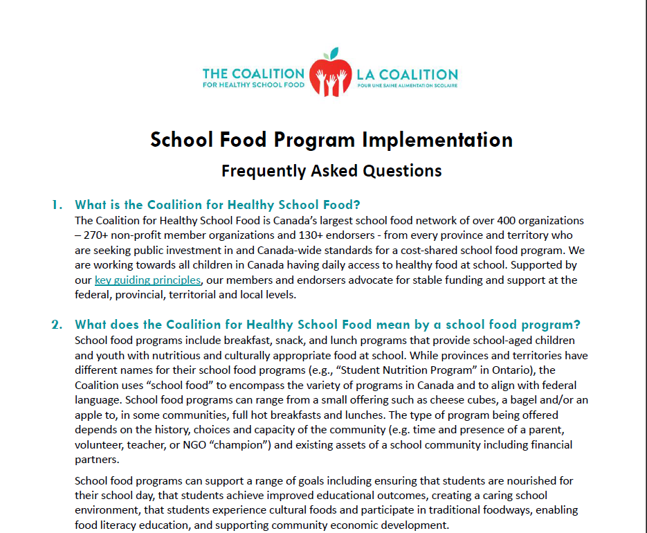 School Food Program Implementation FAQ