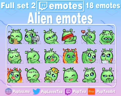 18 Alien Emotes Pack for Twitch and Discord | Full Set 2 | Puptea