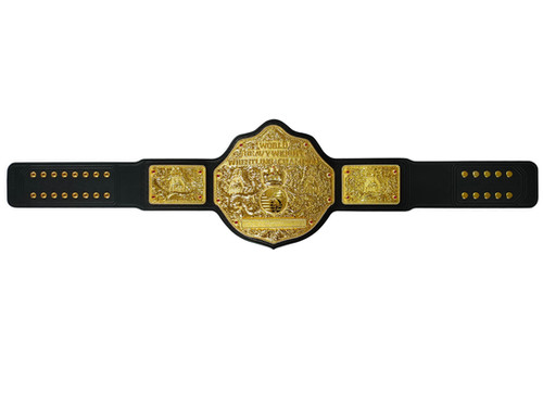 Gold Big Gold World Heavyweight Championship Belt w/ Tooled Strap ...