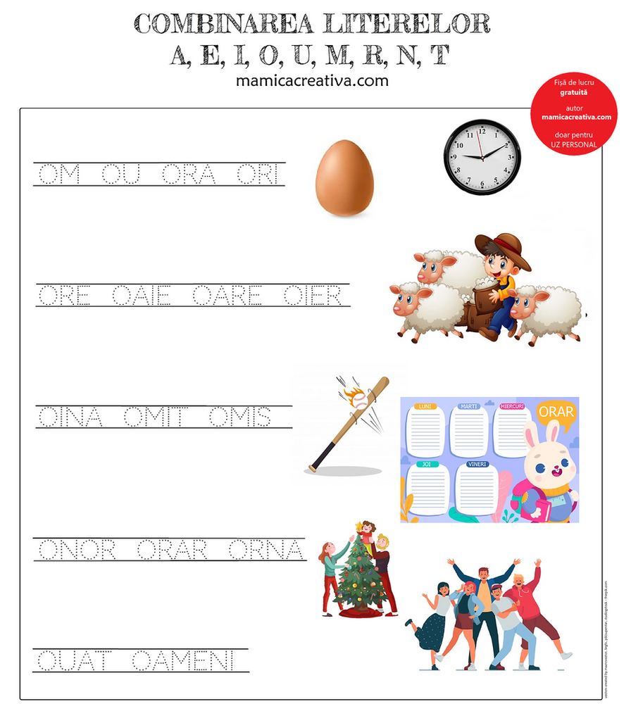 A, E, I, O, U, M, R, N, T (cuvinte)