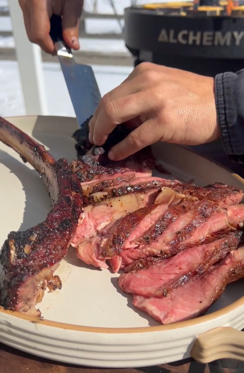 Tomahawk Steak and Cheesy Egg Tacos