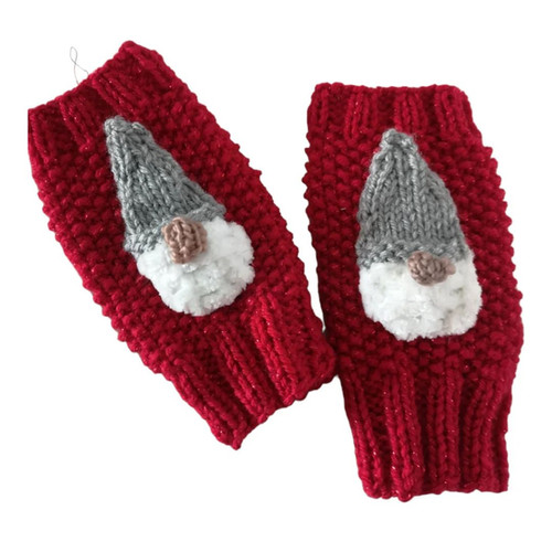 Red Glitter Gnome Gonk Dwarf Sprite Knit Gloves | Rolollo