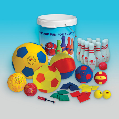 Activity Set with Ten-Pin-Bowling, Beanbags & 9 Therapy Balls | Boccia ...